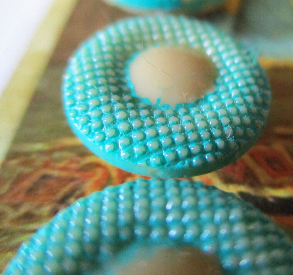 Set of 6 Vintage 1/2" turquoise painted dimple dot Glass Buttons ~NOS ...