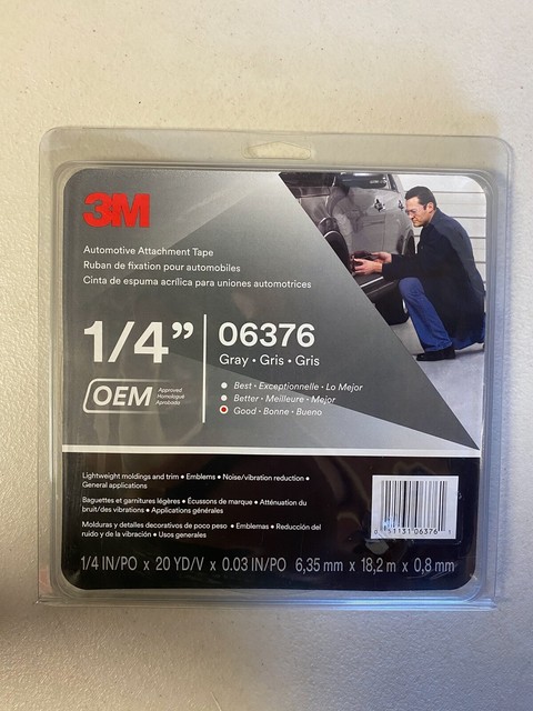 3M 6376 Automotive Attachment Tape Gray 1/4 Inch X 20 Yards 30 Mil ...