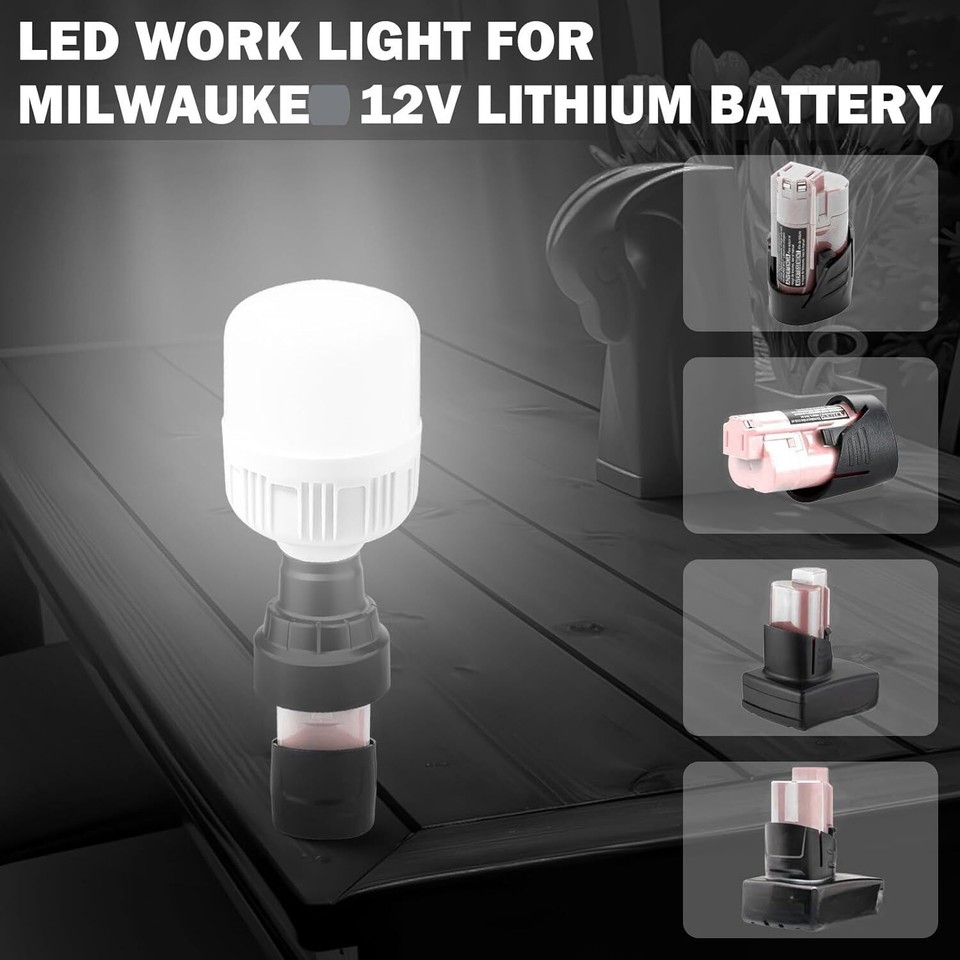 LED Work Light For Milwaukee 12V Battery E27 Light Led Bulb Protable ...