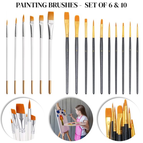6-10pcs Artist Paint Brush Fine Bristle Acrylic Watercolour Painting ...