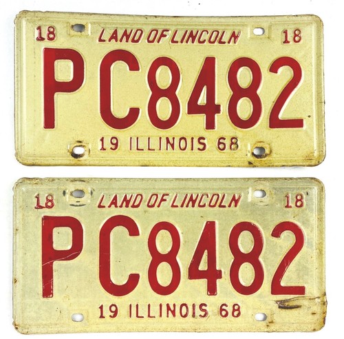 Illinois 1968 Vintage License Plate Pair Old Muscle Car Tag Set Man ...