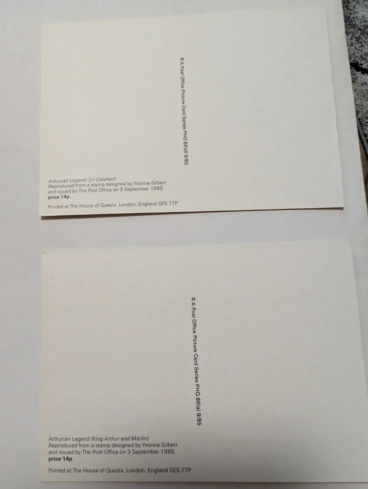 British Sir Galahad & King Arthur and Merlin postcard w/ stamp issued 9 ...