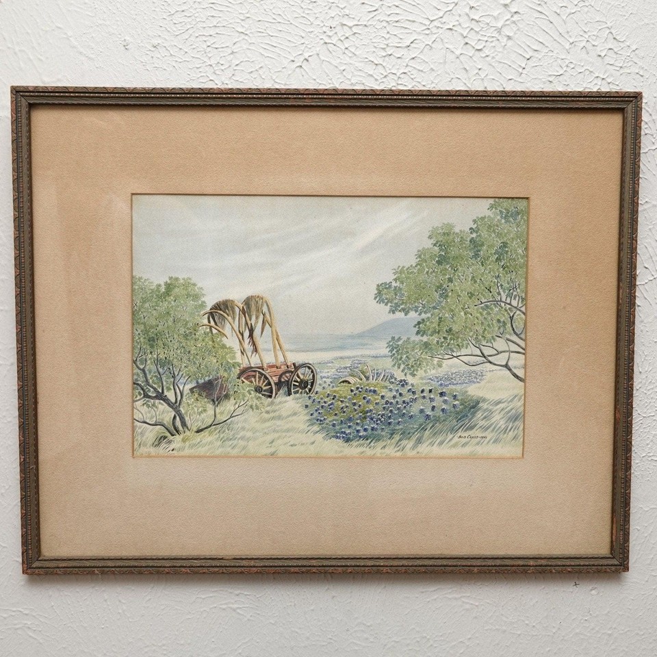 1941 Bob Crabb Texas Hill country Bluebonnet Landscape Watercolor | eBay
