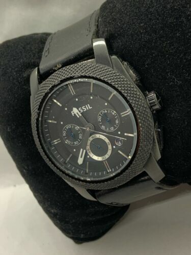 Fossil FS4487 Men's Watch Chronograph Black Dial Leather 45mm Analog ...