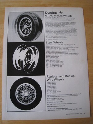 DUNLOP GT ALUMINIUM WHEELS STEEL WHEELS WIRE WHEELS 1968 ADVERT A4 FILE ...
