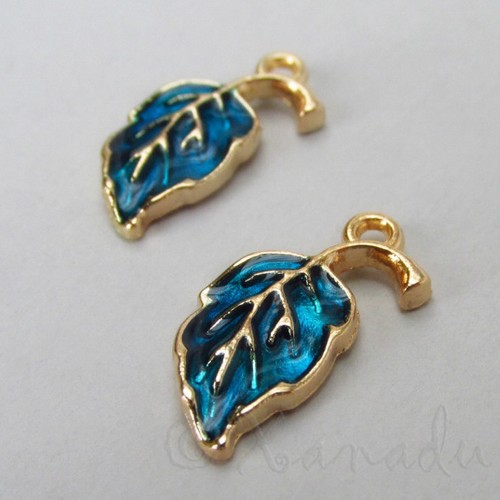 Blue Leaf Charms - 20mm Gold Plated Enamel Autumn Charms C2865 - 2, 5 ...
