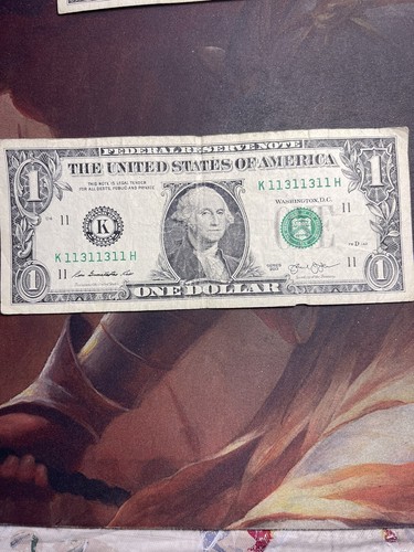 $1 One Dollar Bill Binary Repeater Radar Note Rare 1/3 | eBay