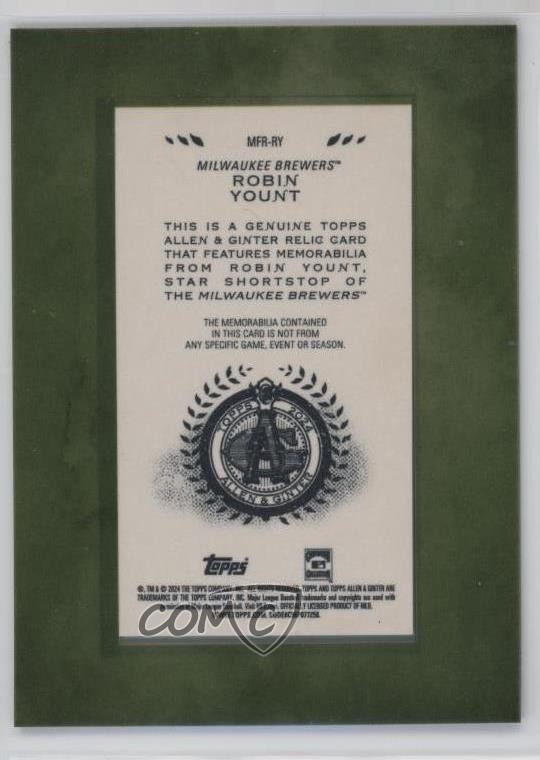 2024 Topps Allen & Ginter - Mini Framed Relics Robin Yount #MFR-RY (MEM ...