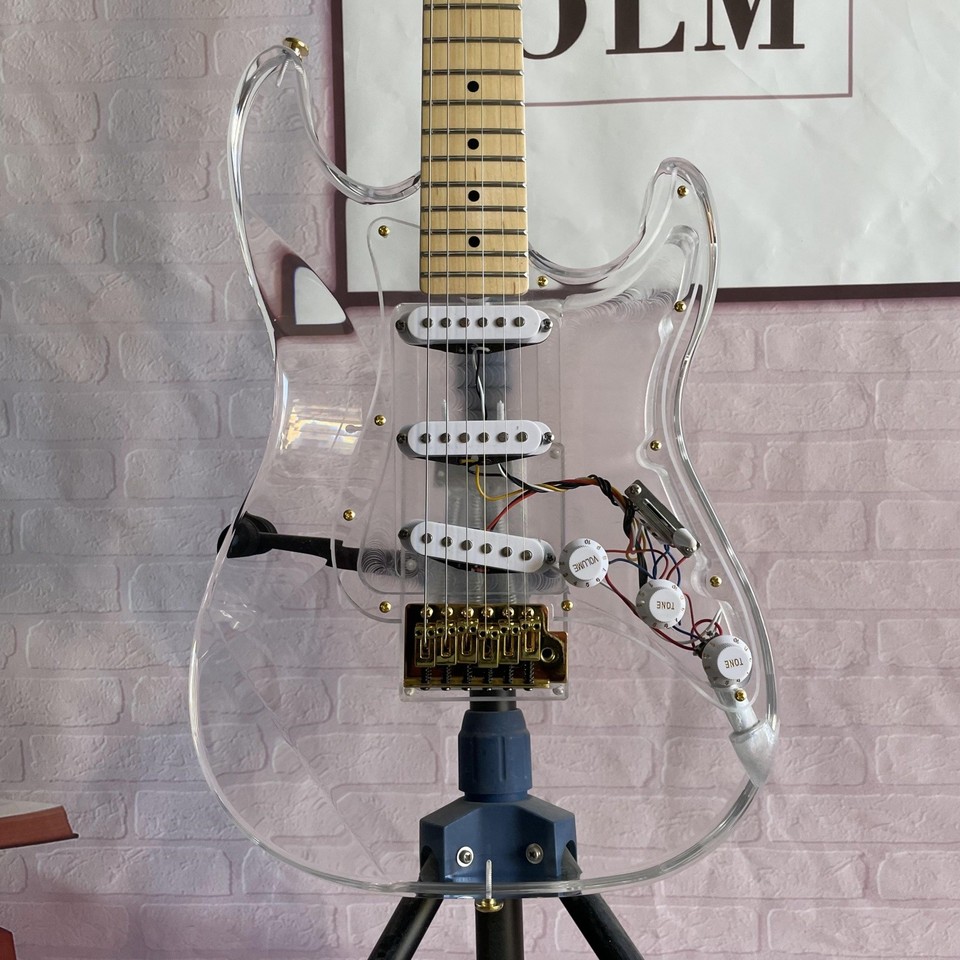 Factory Clear Crystal ST Electric Guitar Acrylic Body Maple Fretboard ...