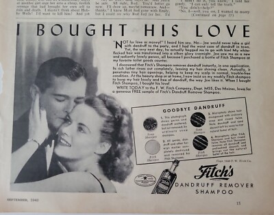 1940 Fitch's dandruff remover shampoo I bought his love vintage ad | eBay