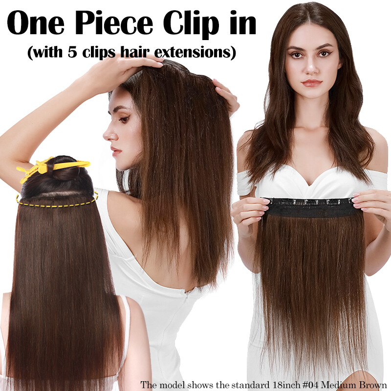 One Piece Clip In Human Hair Extensions 100% Real Remy Hair 3/4 Full ...