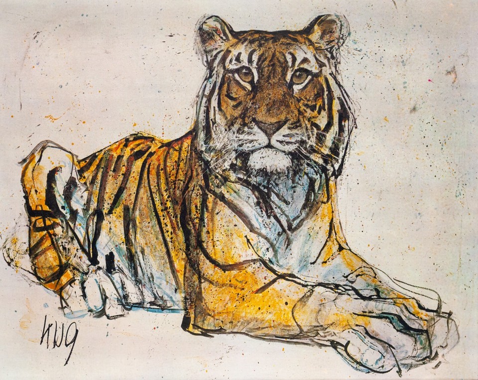 Reclining Tiger Portrait Giclee on Canvas by Fritz Randolph Hug 36" x ...