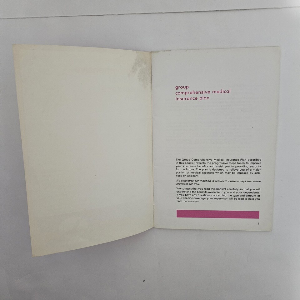 Vintage Eastern Airlines Employee Benefits Handbook, Insurance Booklet ...