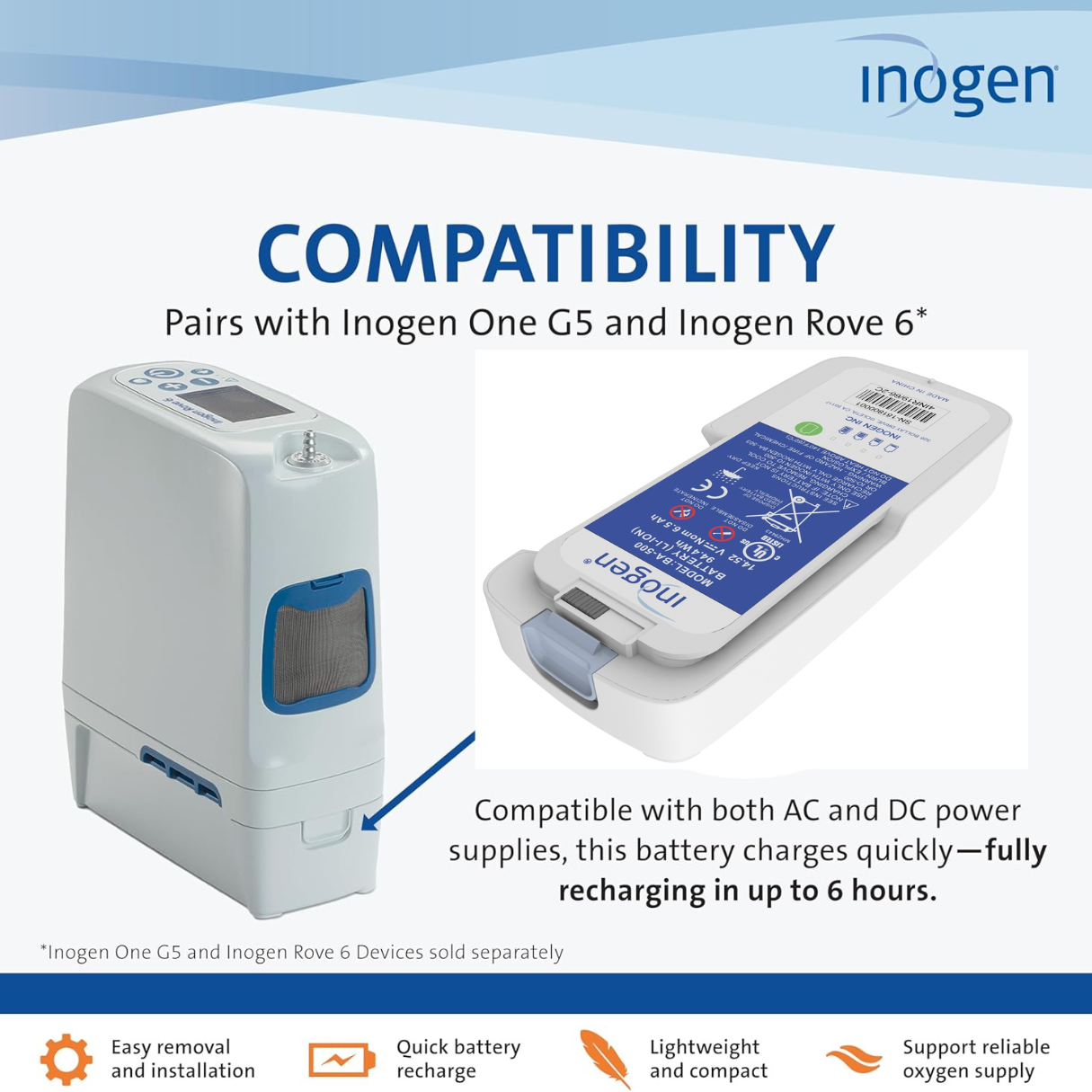 Inogen G5 Battery, Rove 6 Battery, Inogen BA-500 8-Cell Single Battery ...