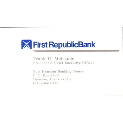 Frank H. Meissner First Republic Bank Houston TX Vintage Business Card ...