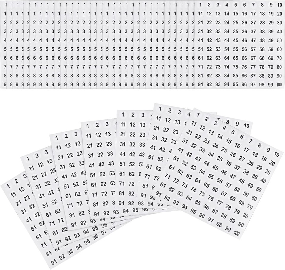 30 Sheets Small Number Stickers 1 to 100 Round Number Self Adhesive ...