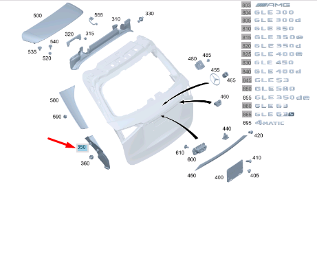 MERCEDES-BENZ GLE W167 Rear Left D Pillar Trim A1676901501 3 D 200kw ...