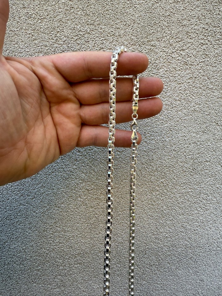 Real 925 Sterling Silver 5mm Men's Puff Box Rolo Hermes Link Chain ...