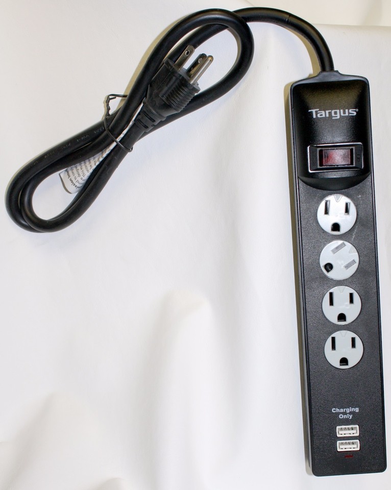 Targus 4 Plug + 2 USB Device Charging Ports Surge Protector 3ft Long ...