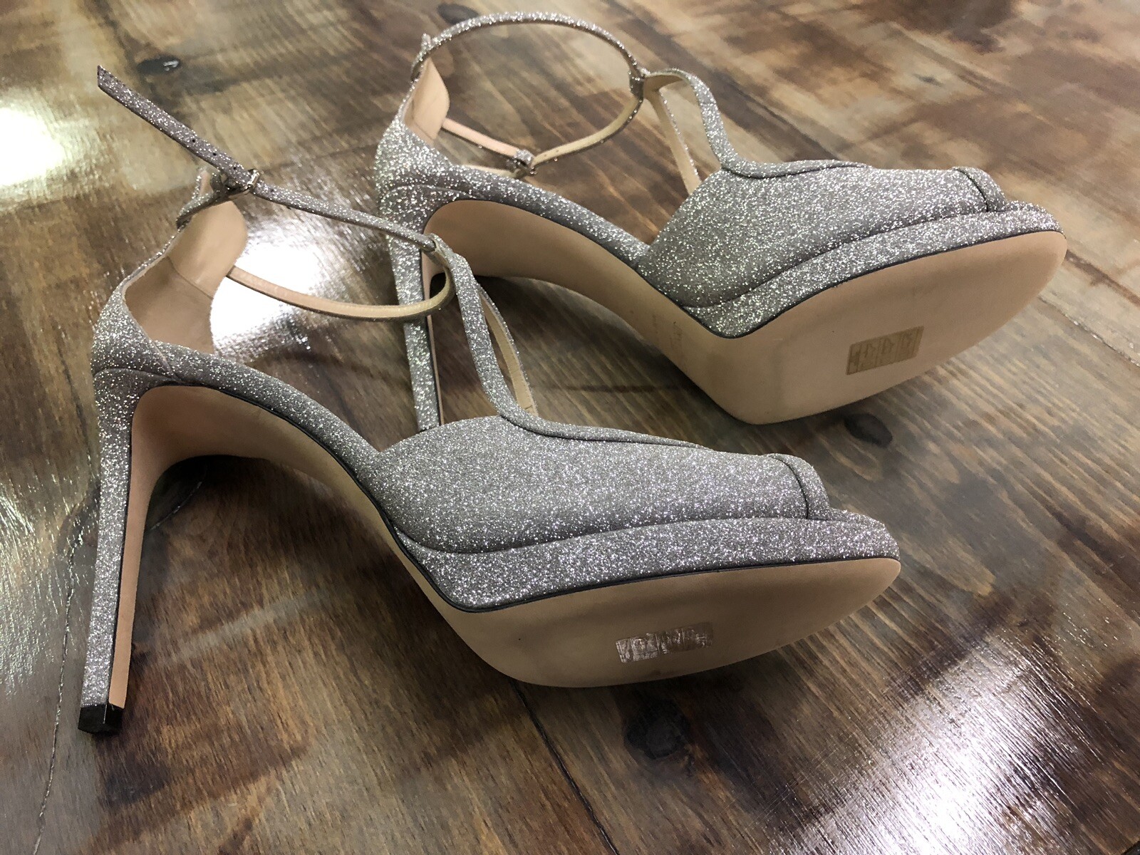 Jimmy Choo Silver Glitter Sparkle Peep Toe Heels Dres… - Gem