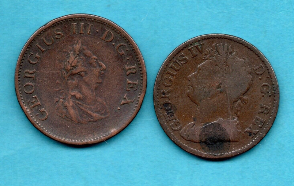 1805 & 1823 IRISH COPPER HALFPENNY COINS. IRELAND. GEORGE III & IV ...