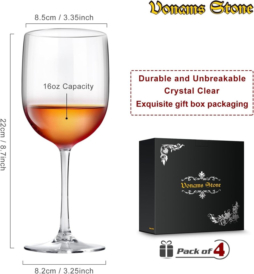 Unbreakable Wine Glasses 16oz - Shatterproof, Transparent with Red Hue ...