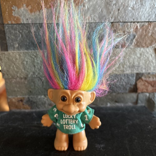 Vintage 90's Russ Lucky Lottery Troll 3" Figure Toy Doll Rainbow Hair ...