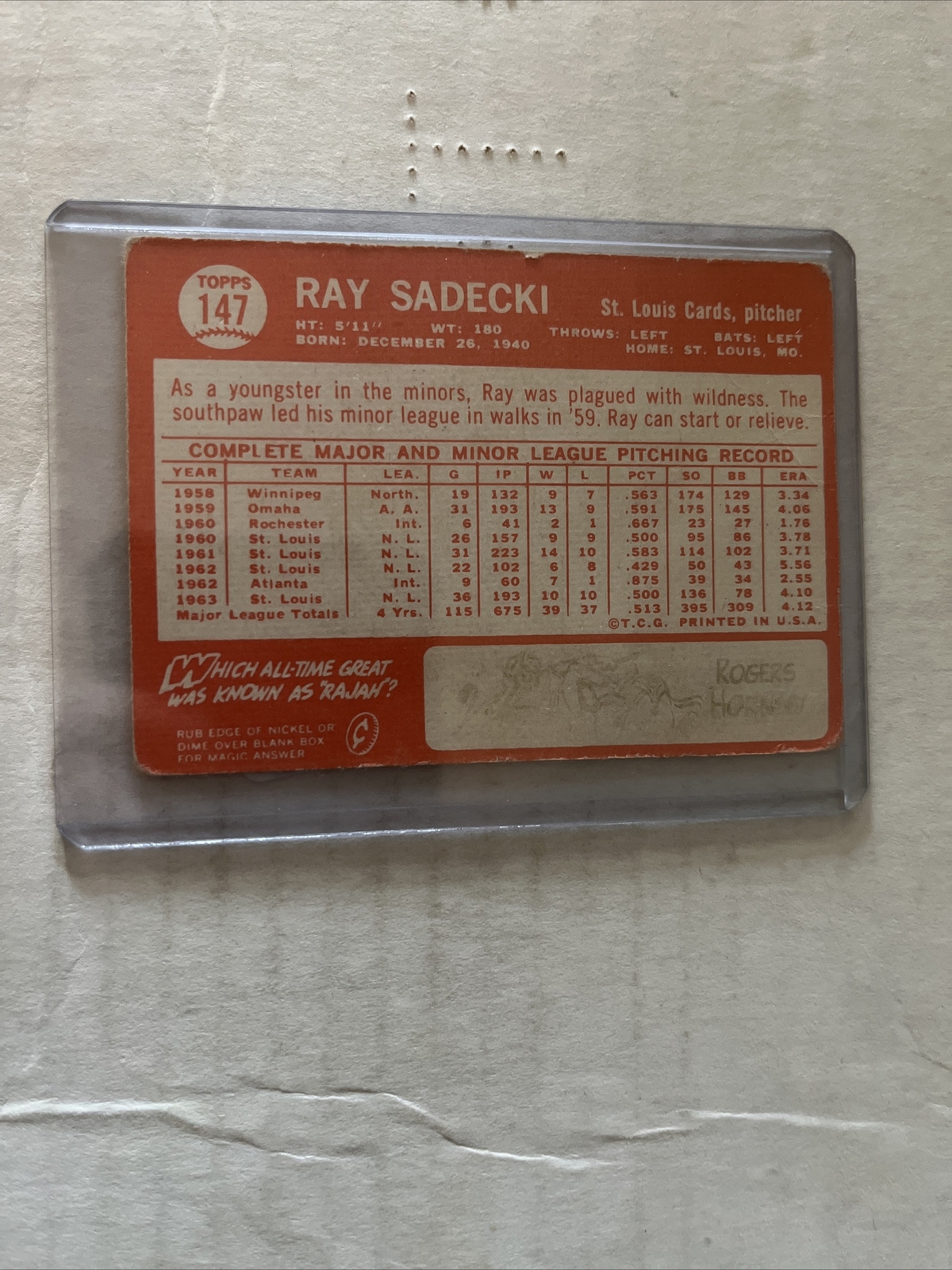 1964 Ray Sadecki St Louis Cardinals Topps Baseball Card #147 | eBay