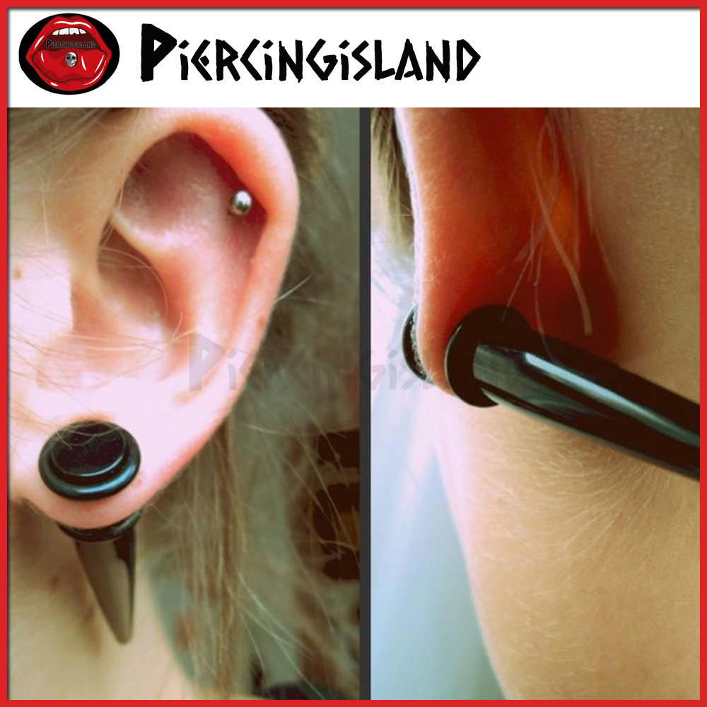 Black Ear Spike Expander Stretcher Tunnel Set Kit Solid Flesh Taper ...