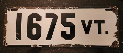 1908 Vermont VT Porcelain Automobile License Plate Car Tag Vehicle Auto ...