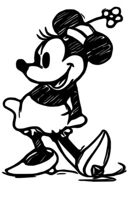 Minnie Mouse Black And White Drawing
