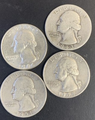 $1 Face - 90% Silver Washington Quarters Circulated Random Date | eBay