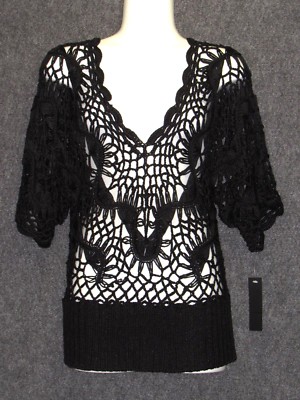 LAURA MAX Black Crochet Print Tunic Top Blouse SZ M NEW | eBay