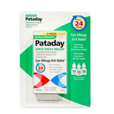 3-Pack Pataday Extra Strength Eye Allergy Itch Relief Drops 2.5mL each ...