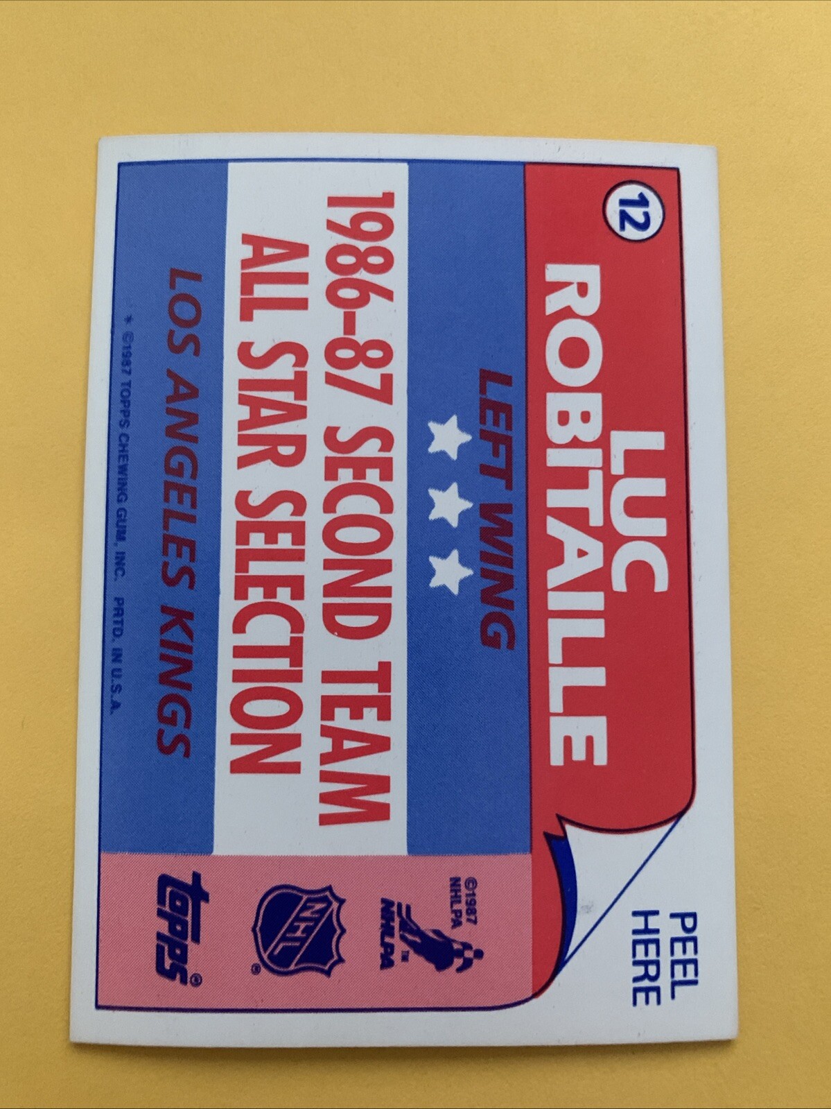 Luc Robitaille RC, 1987-88 Topps All-Star Sticker Inserts #12, Los ...