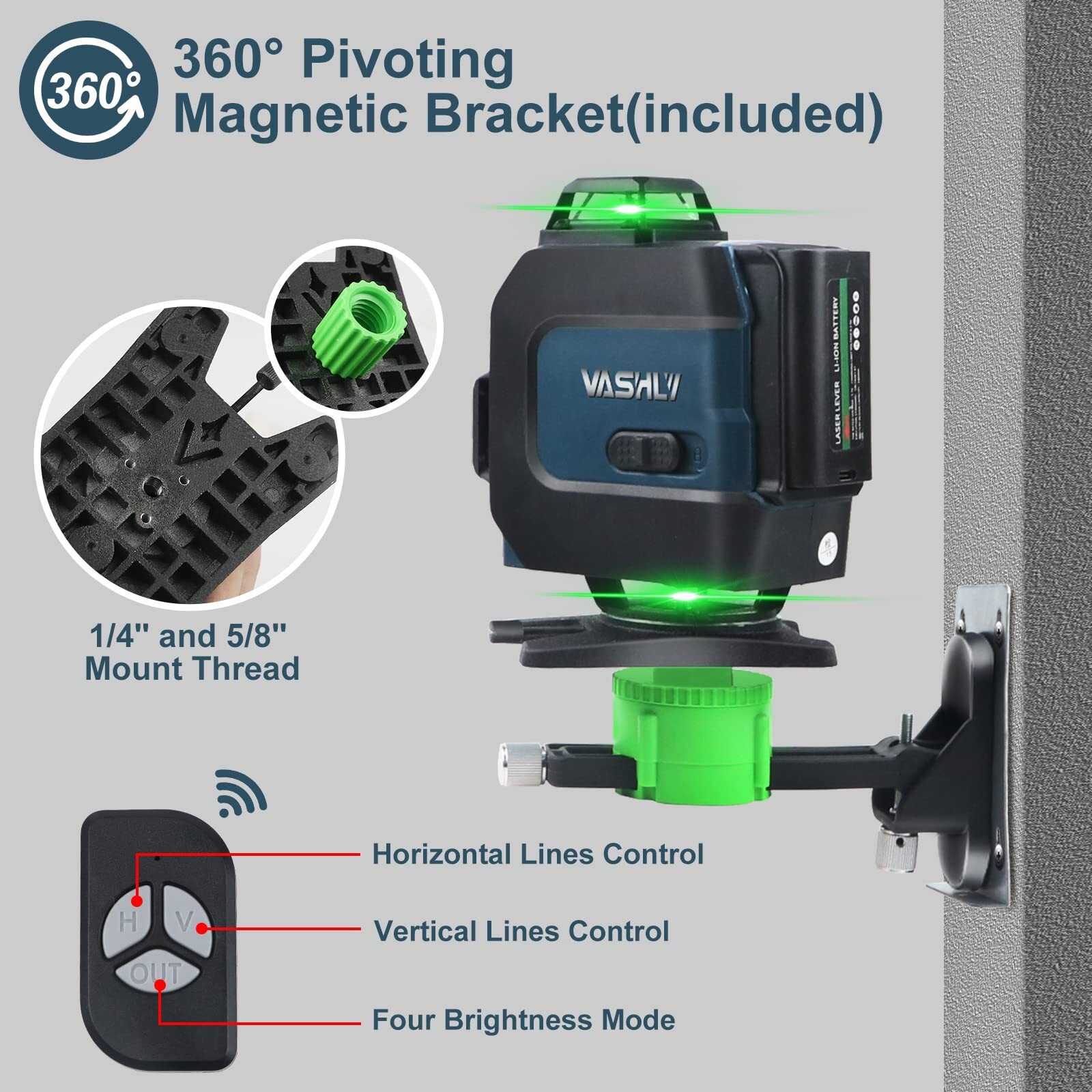 Vashly Laser Level, 16 Line Green Laser Level Self Leveling, 4 x 360 ...