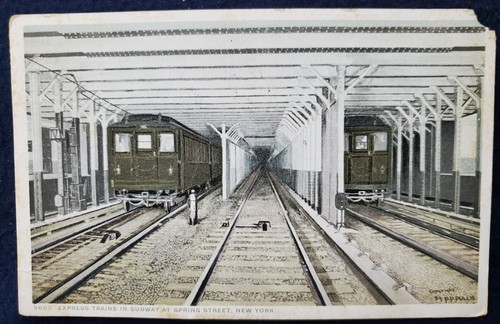 Spring Street Subway Express Trains New York City NY by Pullis 1919 | eBay