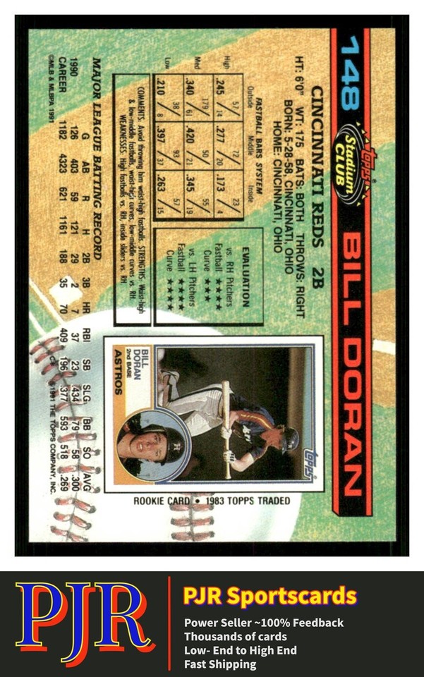 1991 Stadium Club #148 Bill Doran Cincinnati Reds Extra 35% Off 4+ | eBay