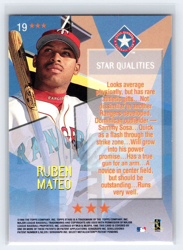 RUBEN MATEO 1999 Topps Stars Three Stars Baseball #19 Texas Rangers | eBay