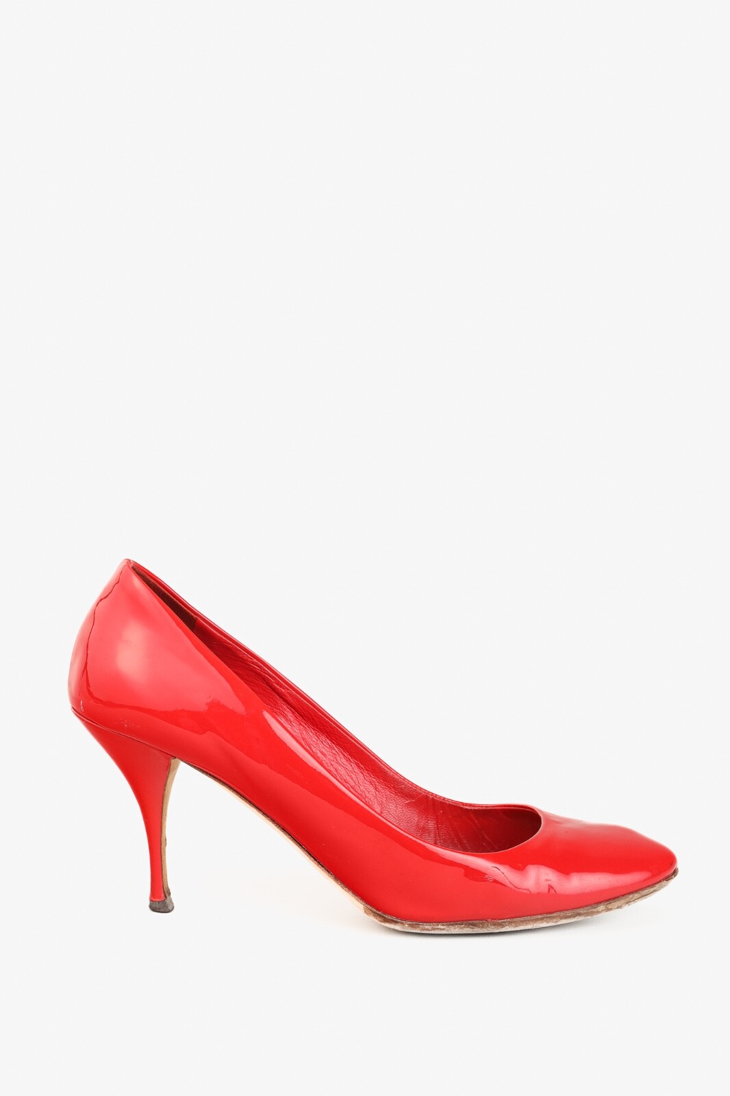 Miu Miu Red Patent-Leather Almond-Toe Pumps, Size 8 - Gem