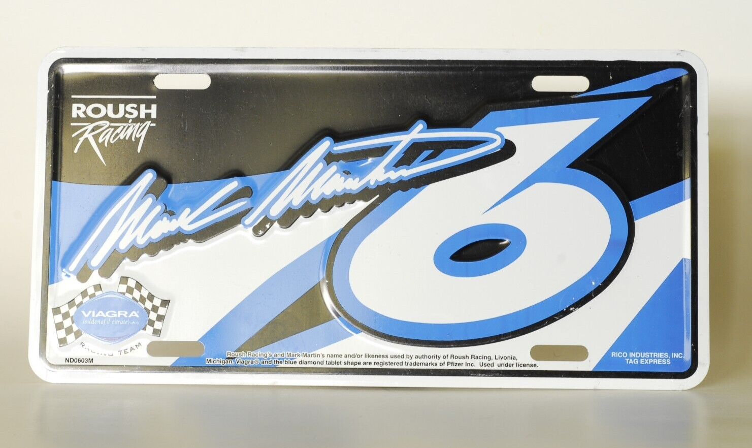 Mark Martin Vintage NASCAR Roush Racing Car License Plate #6 Viagra New ...