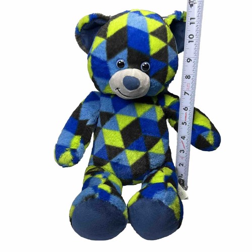 Build A Bear BAB Gamer Teddy Bear 17” Blue Black Green Triangles Soft ...