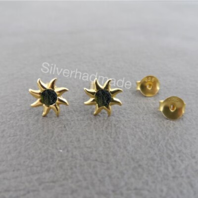 Moldavite Rough Sun Studs 925 Solid Silver Studs for women Handmade Earrings | eBay