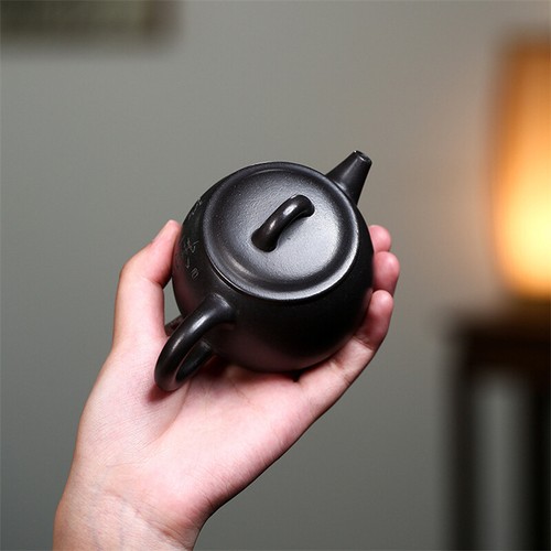 160ml Full Hand Carved Tea Pot Small Marked Real Yixing Zisha Black ...