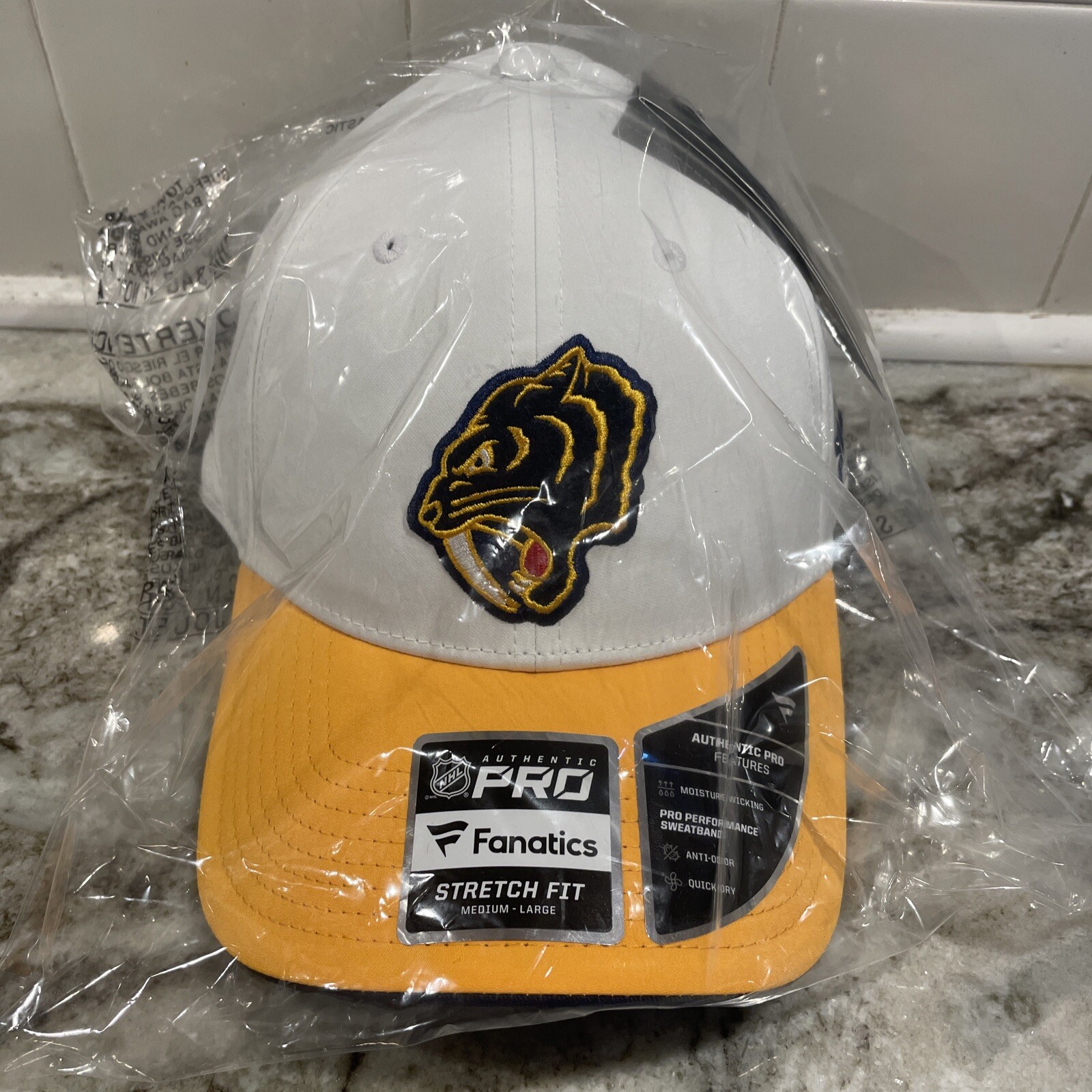 Nashville Predators Fanatics Branded White Gold Authentic Pro Flex Fit ...
