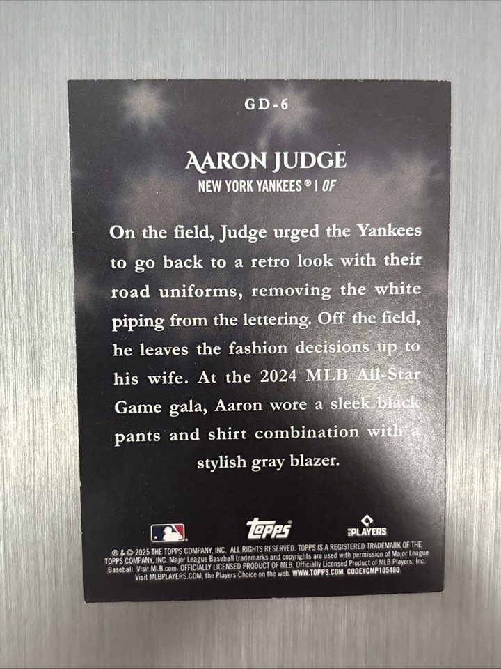 Aaron Judge 2025 Topps #GD-6 Gameday Drip New York Yankees | eBay