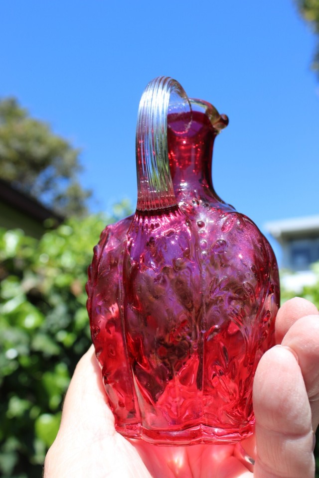 Fenton Cranberry Glass Red Cruet with Clear Applied Handle | eBay