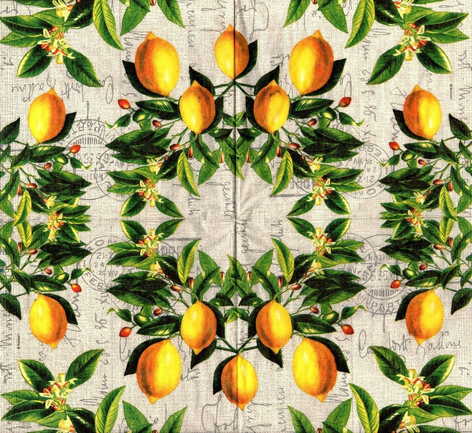 Serviettes en papier citrons fruits en branche. Napkins citrus lemon ...