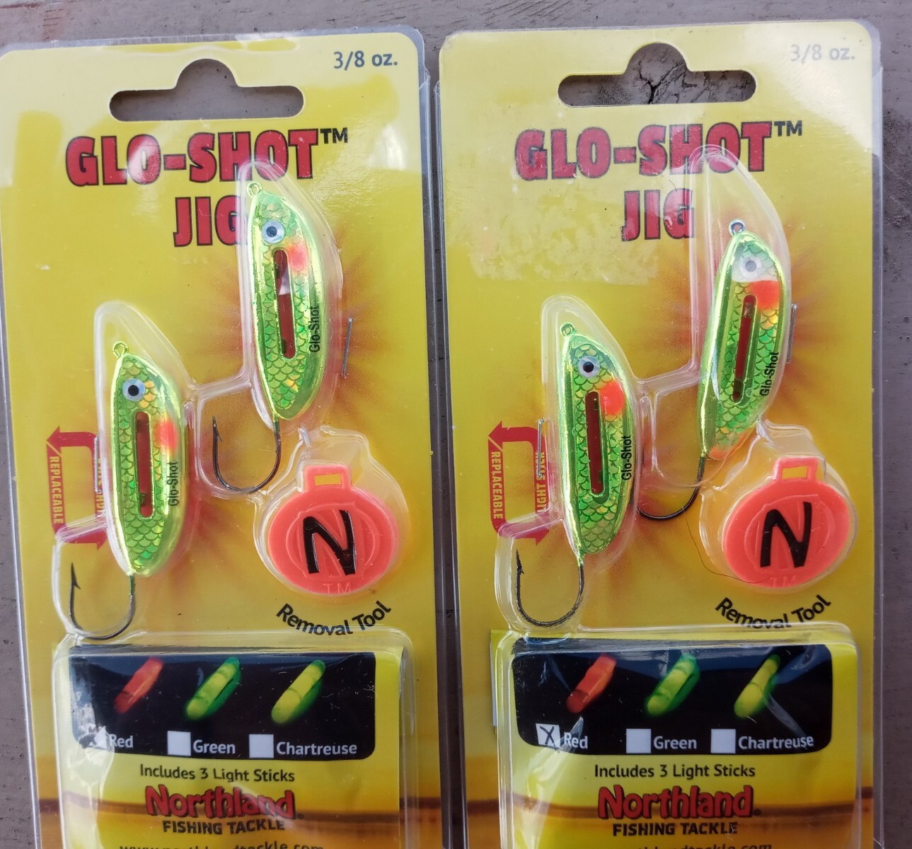 Lot Of 2 Northland Tackle 3/8oz Glo-Shot Jig( Each has 3 Red Glow ...