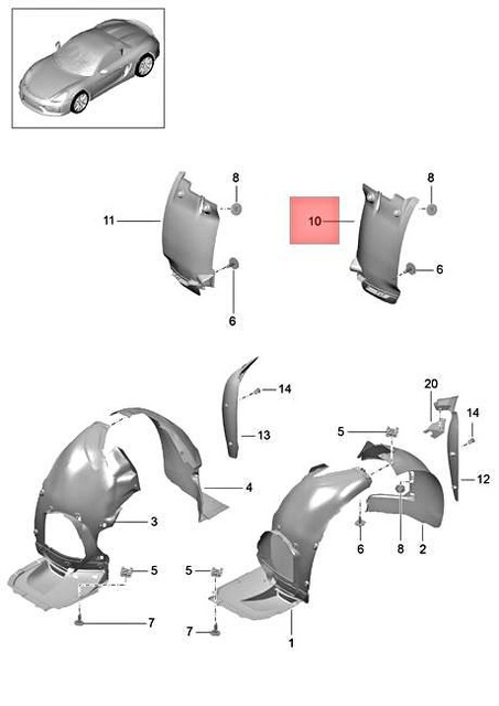Porsche 718 Cayman 982 Left Rear Splash Guard Liner 98150450501 Genuine ...